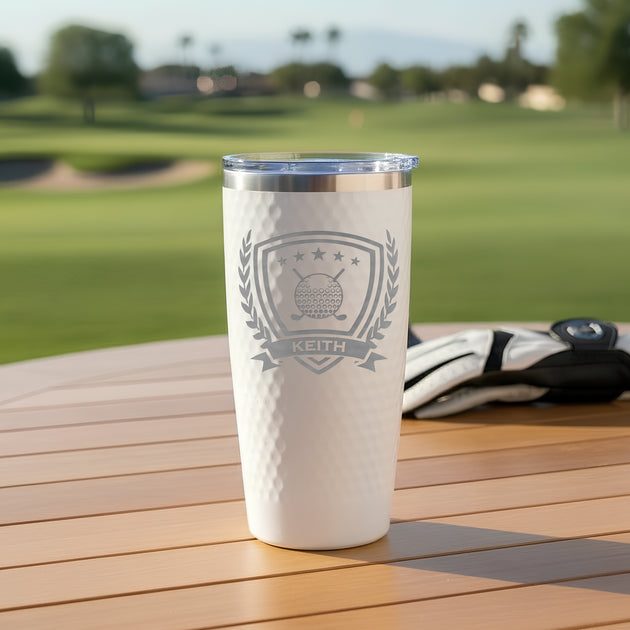 Golf ball dimpled tumbler personalized, Golf gift engraved travel mug ...
