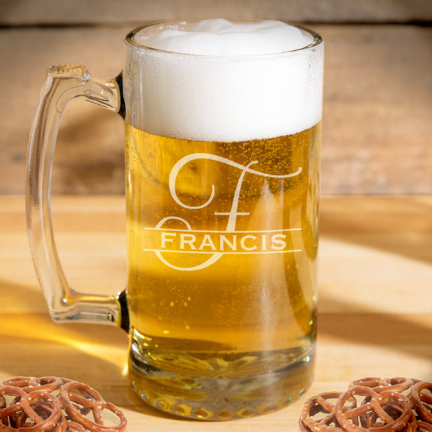 Beer mug engraved, Personalized beer mug, Groomsman mug/25oz. Monogram ...