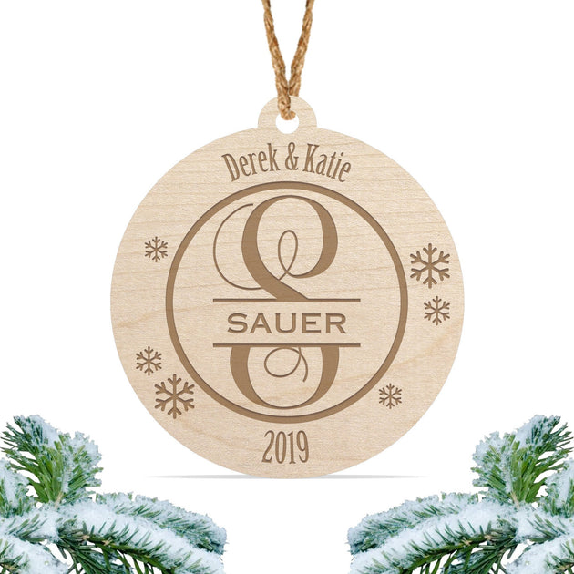 Monogram Christmas ornament, Personalized engraved wood Christmas orna ...